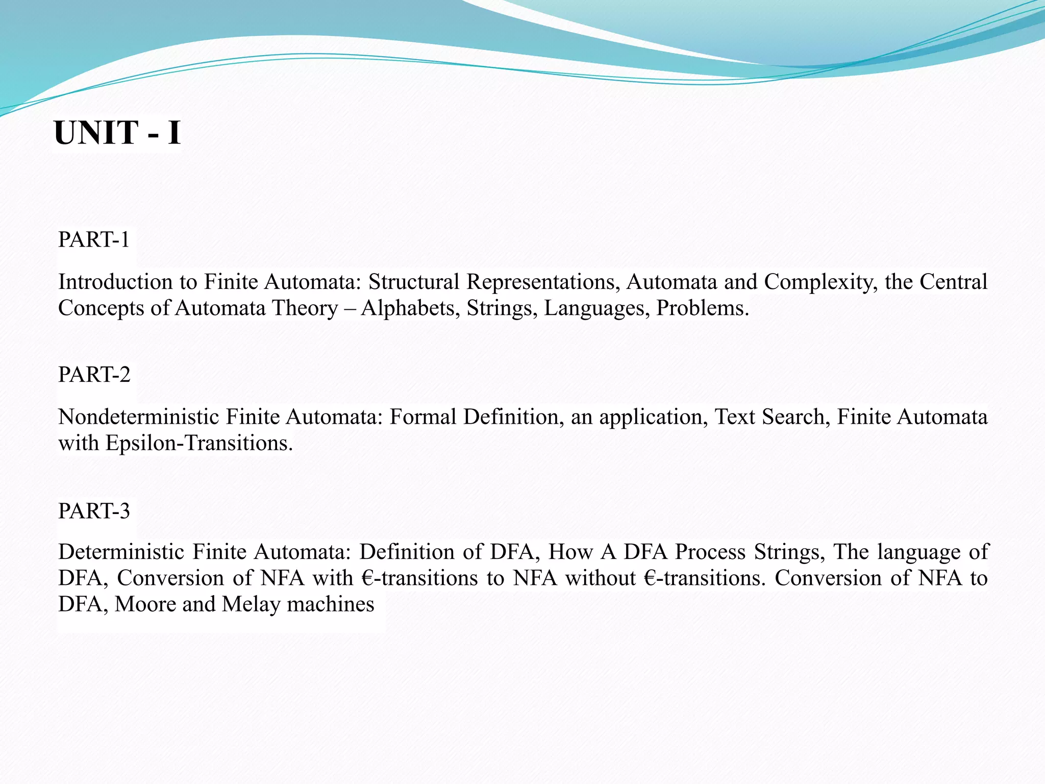 Formal Languages and Automata Theory Unit 1 | PDF