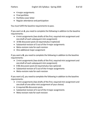 Flathers engl101.2020sp syllabus_final | PDF