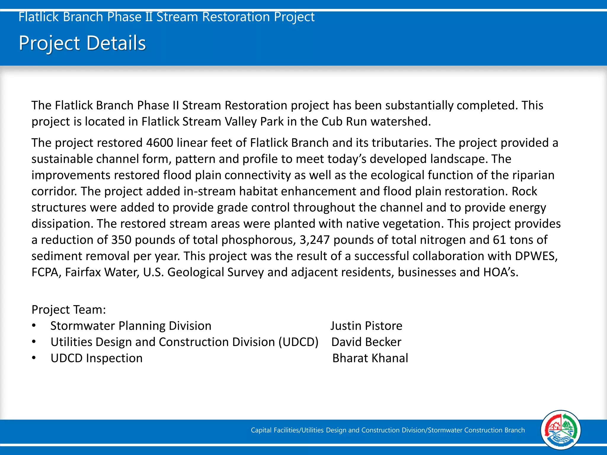 Flatlick Branch Phase II Stream Restoration Project | PPTX