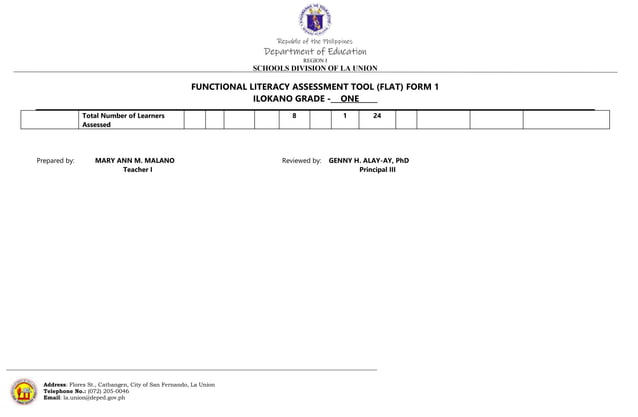 FLAT School Report Form 1 Ilokano - January_maeann.docx | Education