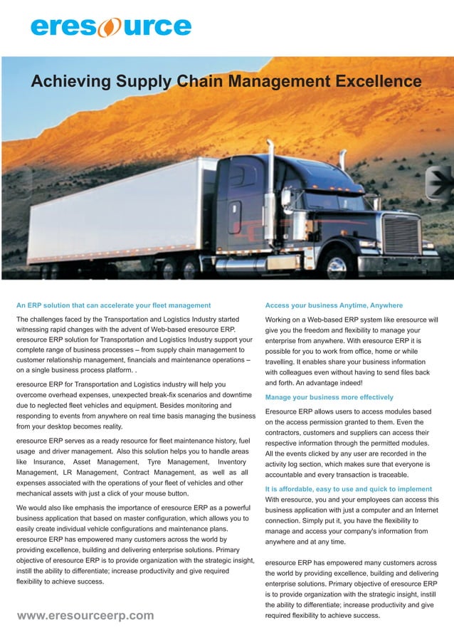 Fleet management erp-brochure | PDF | Logistics | Business