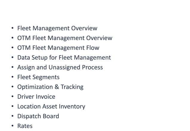 Fleet management in Oracle Transport Management(otm) | PPTX