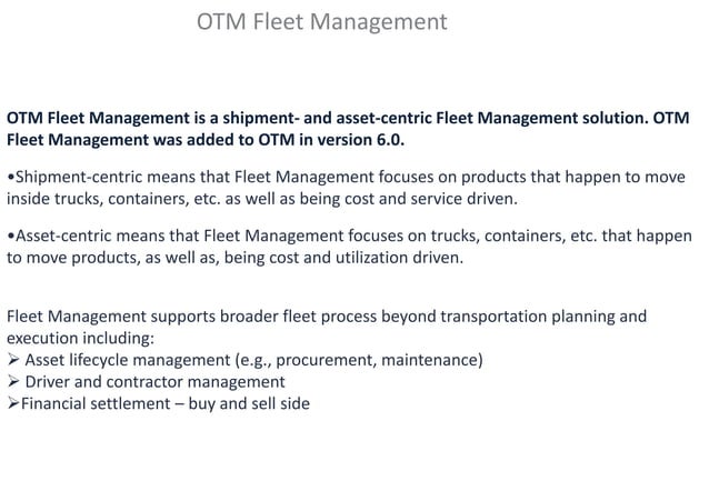 Fleet management in Oracle Transport Management(otm) | PPTX