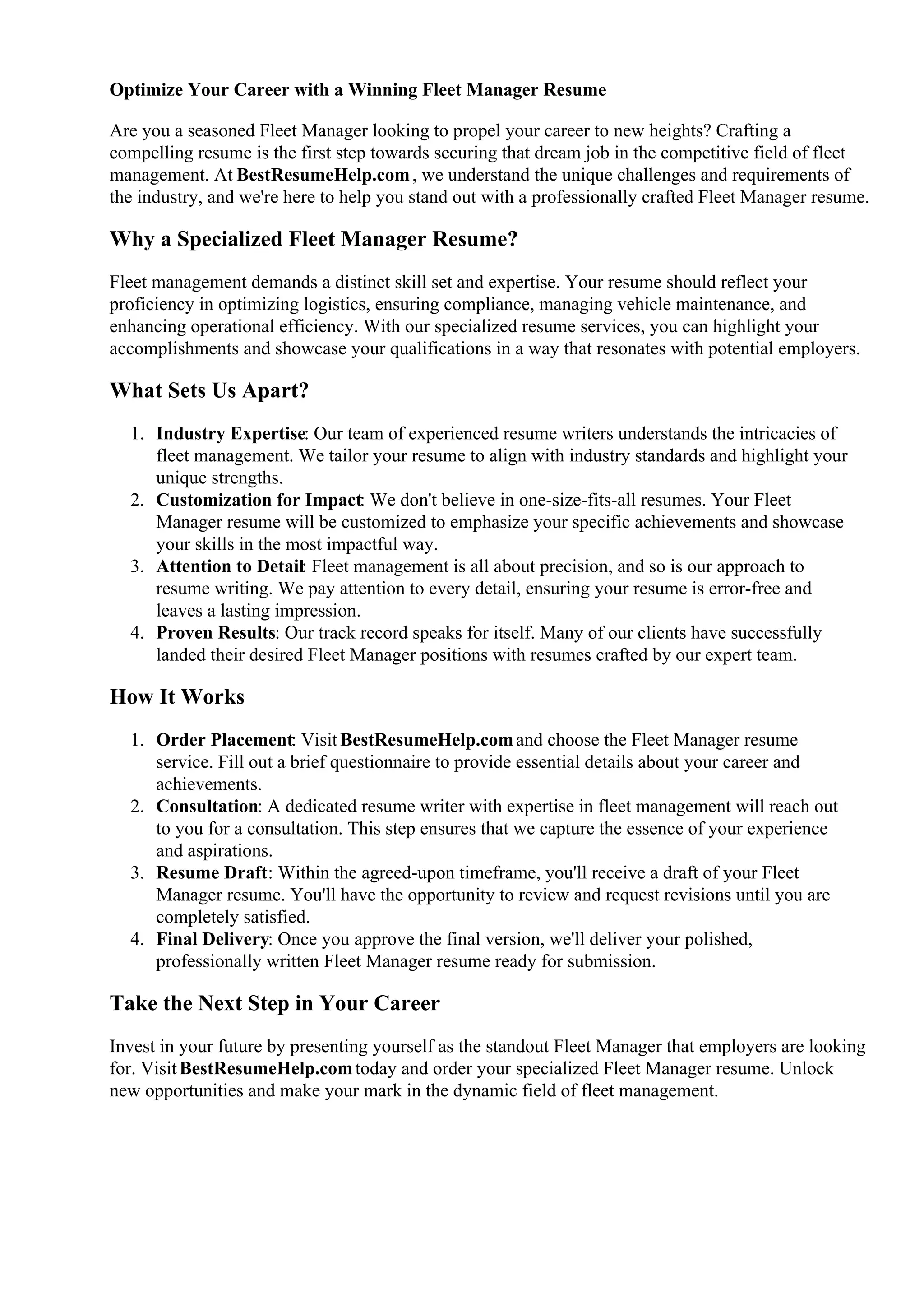 Fleet Manager Resume. Fleet Manager Resume | PDF