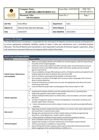 Fleet Officer job description for manufacturing sector | PDF