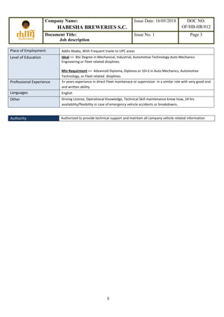 Fleet Officer job description for manufacturing sector | PDF