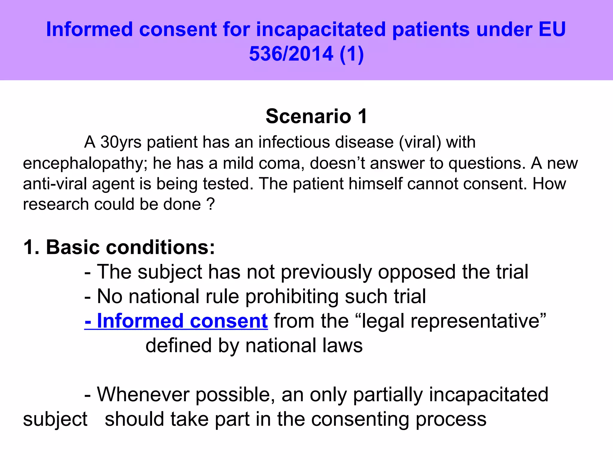 Informed consent for incapacitated patients and in emergency situations ...