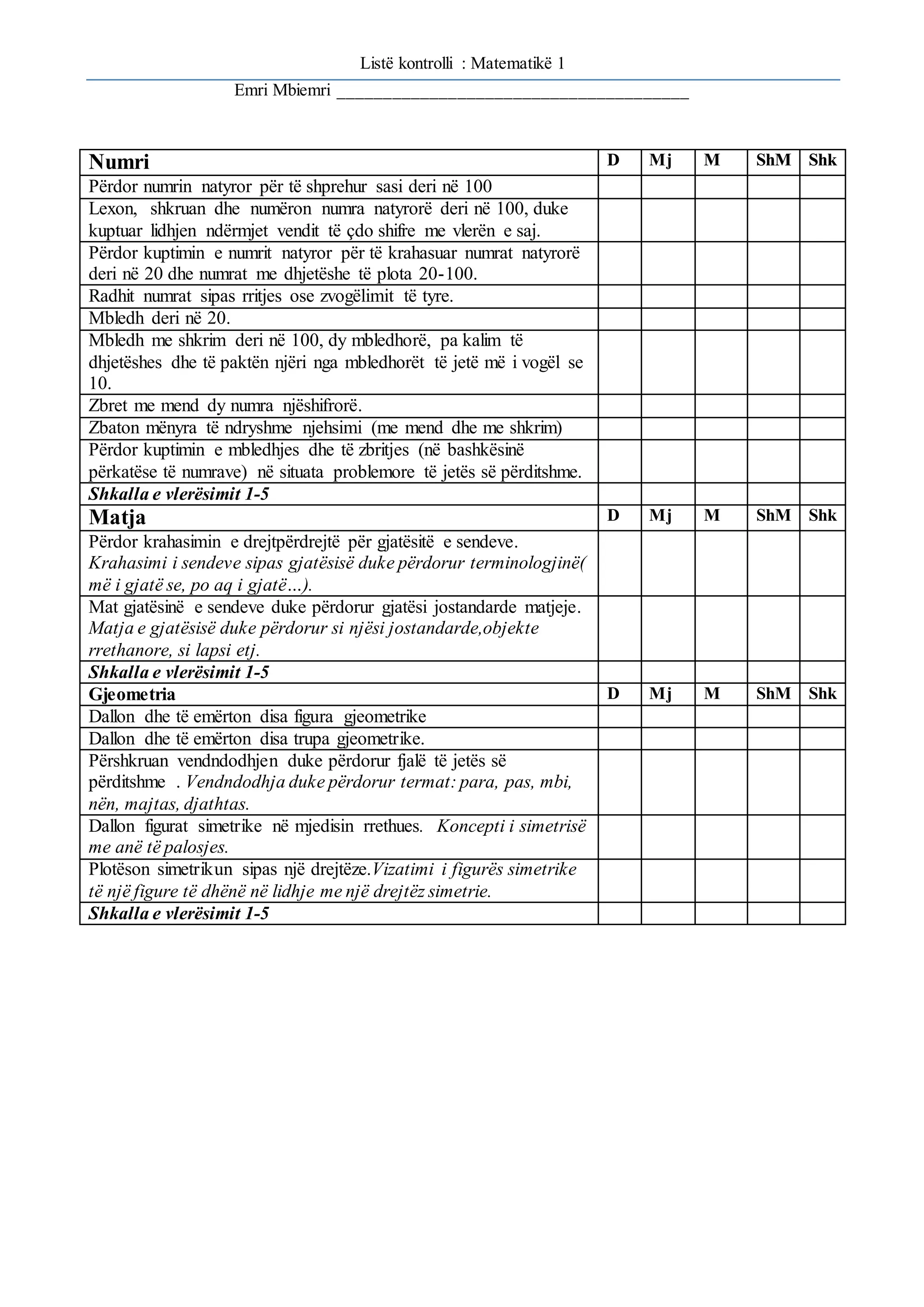 Flete kontrolli Matematike 1 | DOCX