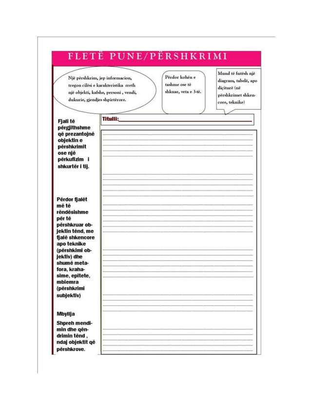Flete pune per te shkruar nje Pershkrim | DOCX