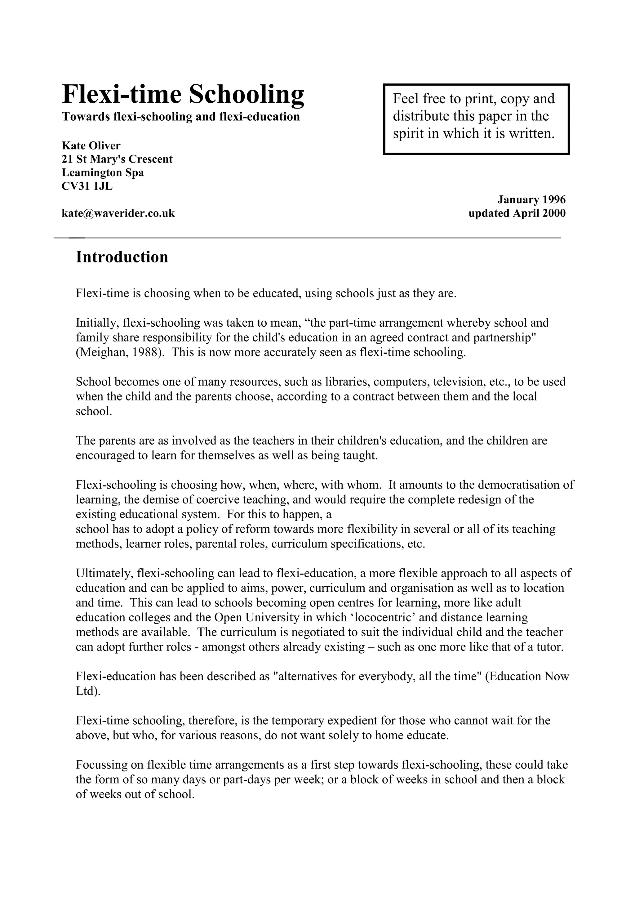 Flexi-time Schooling | PDF