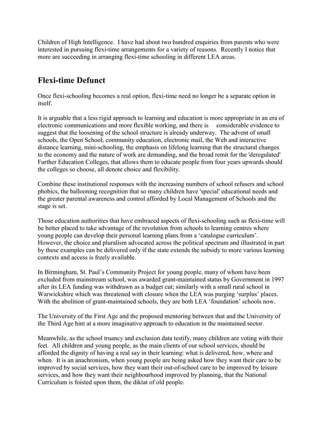 Flexi-time Schooling | PDF | Daycare and Pre-School | Parenting