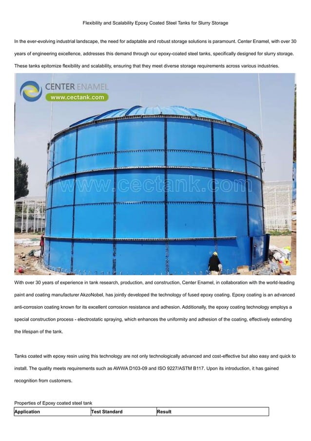 Flexibility and Scalability Epoxy Coated Steel Tanks for Slurry Storage ...