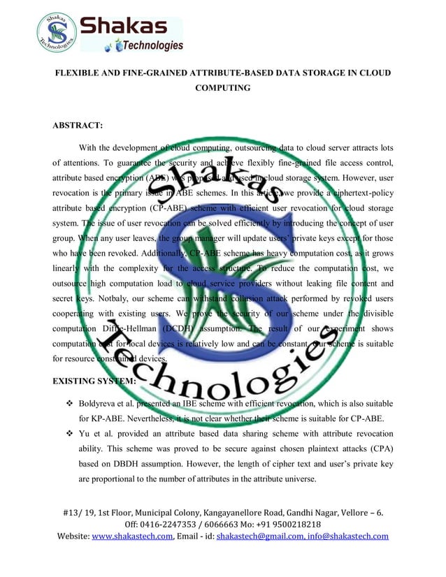 Flexible and fine grained attribute-based data storage in cloud computing | PDF