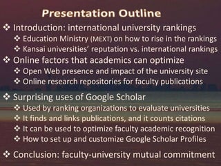 Improving University Rankings through Google Scholar Profiles | PPTX