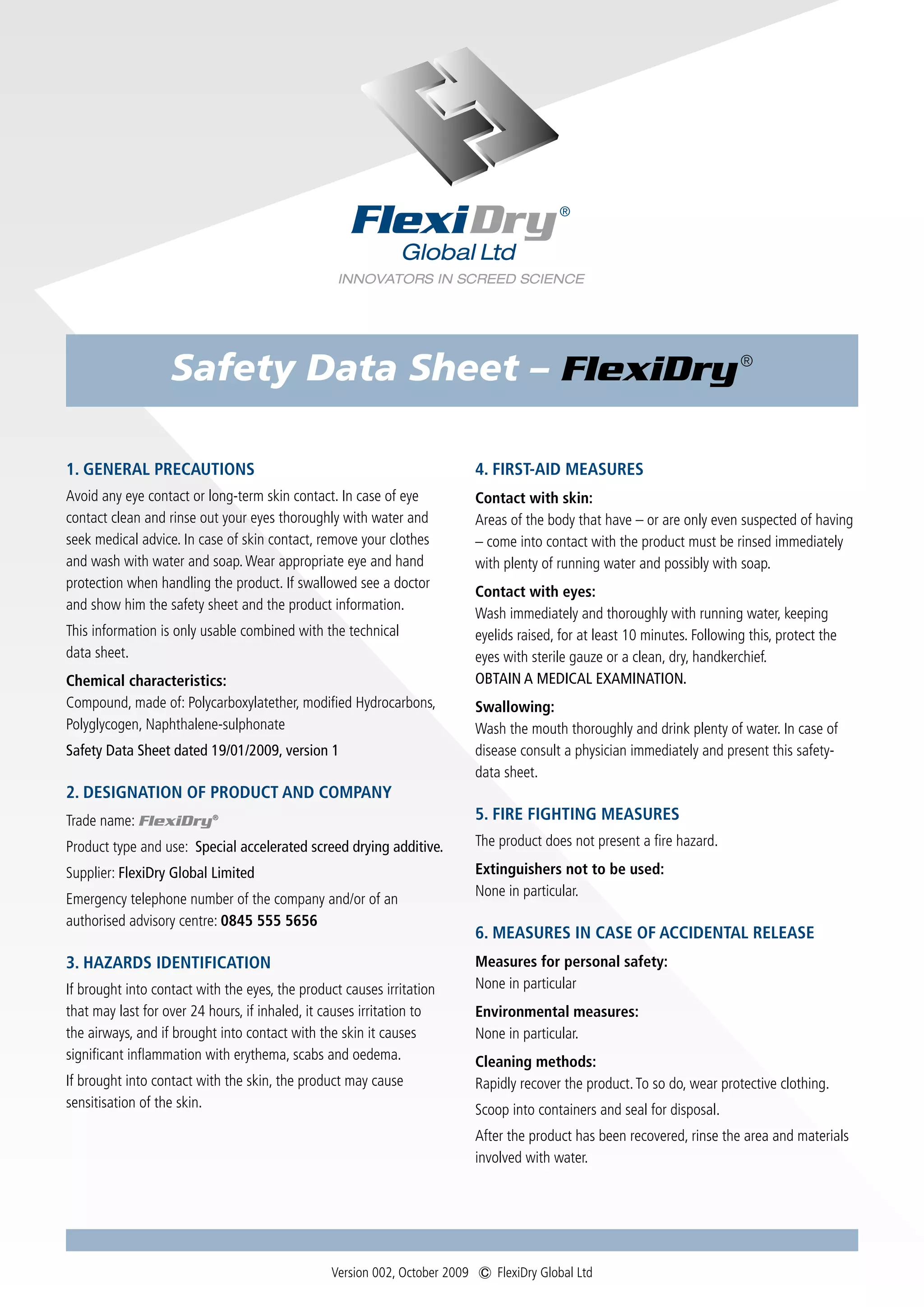 FlexiDry Safety Sheet | PDF