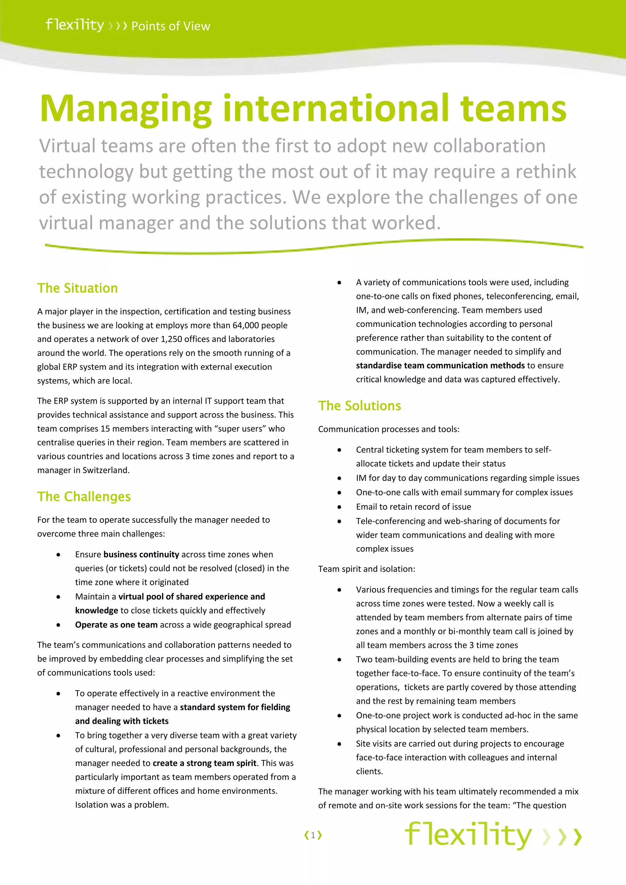 Flexility POV - Managing Virtual Teams | PDF