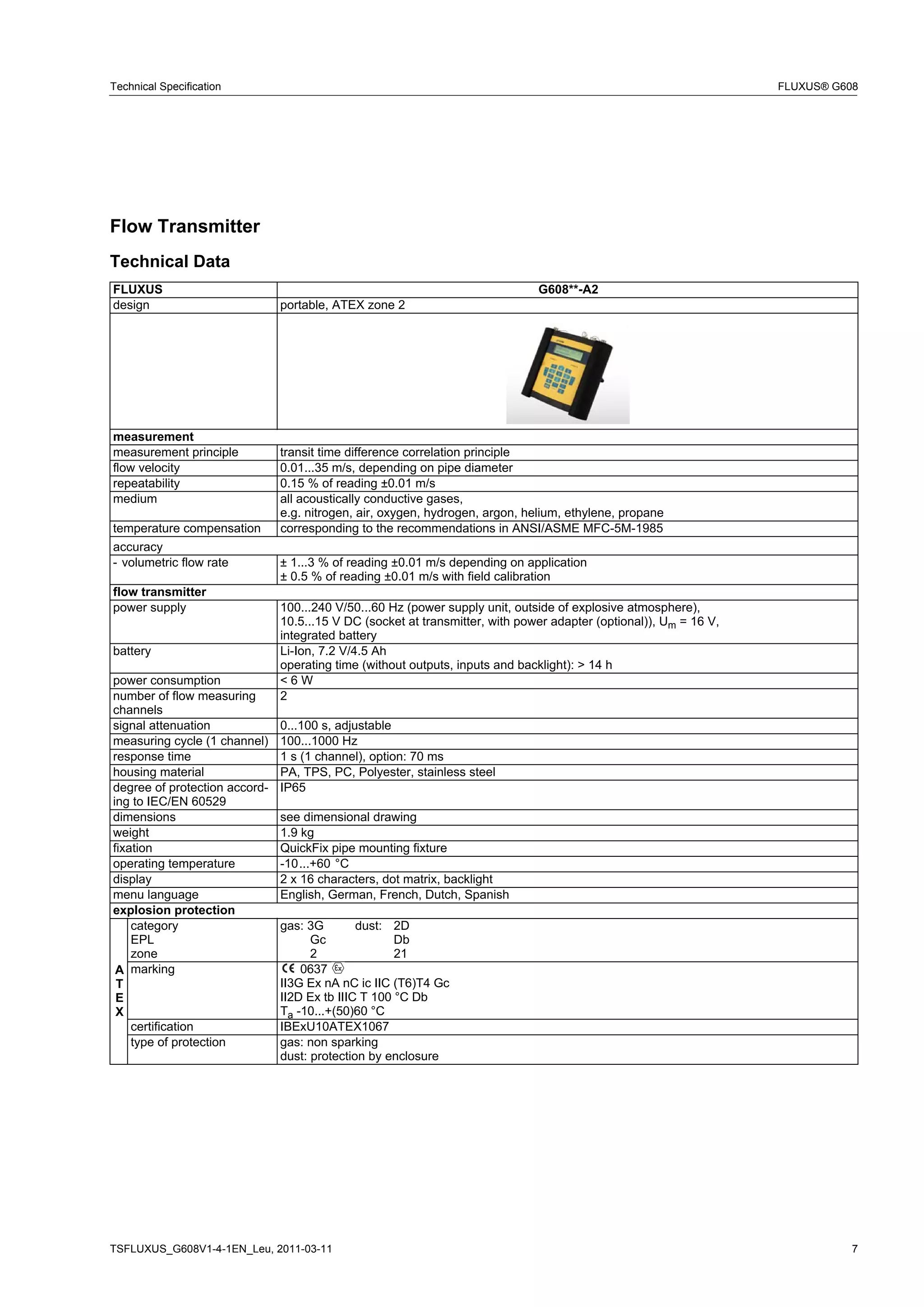 Flexim FLUXUS G608 Portable Ultrasonic Flow Measurement of Gas in ...