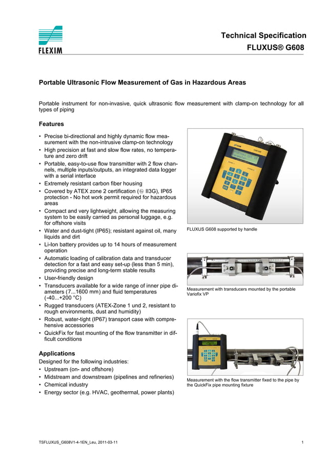 Flexim FLUXUS G608 Portable Ultrasonic Flow Measurement of Gas in ...