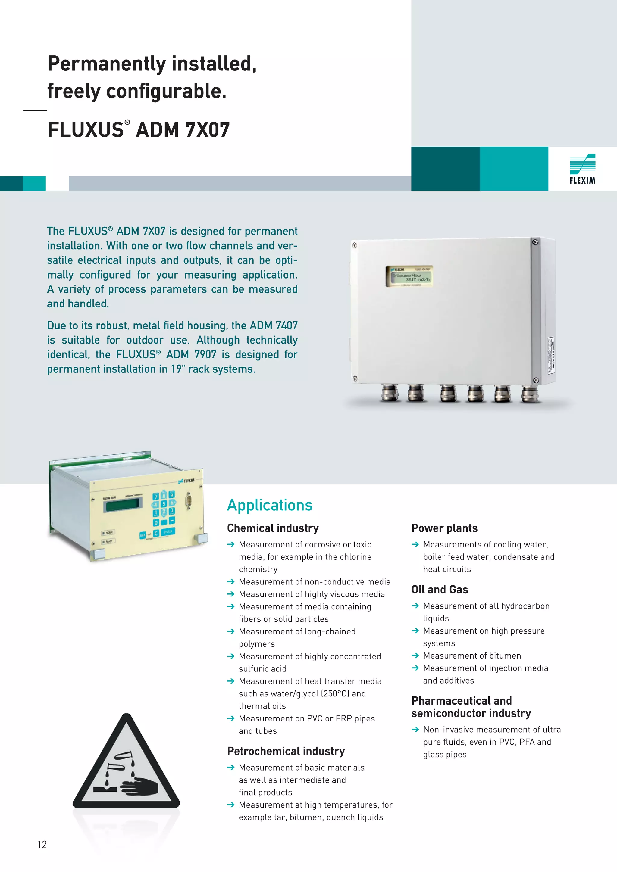 Flexim Fluxus Ultrasonic Liquid Flow Meters - Adm Series - Brochure | PDF