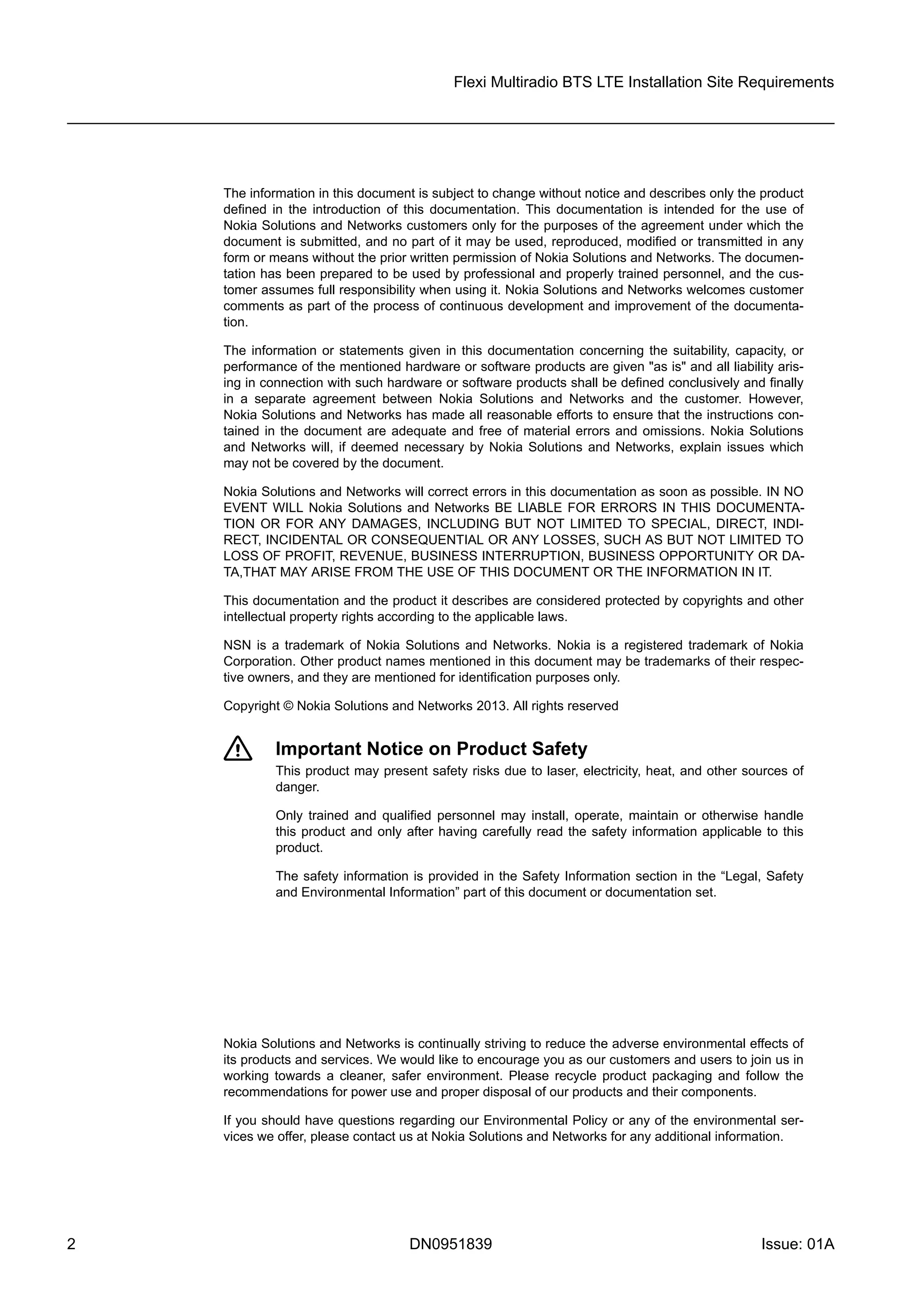 Flexi multiradio bts lte installation site requirements | PDF
