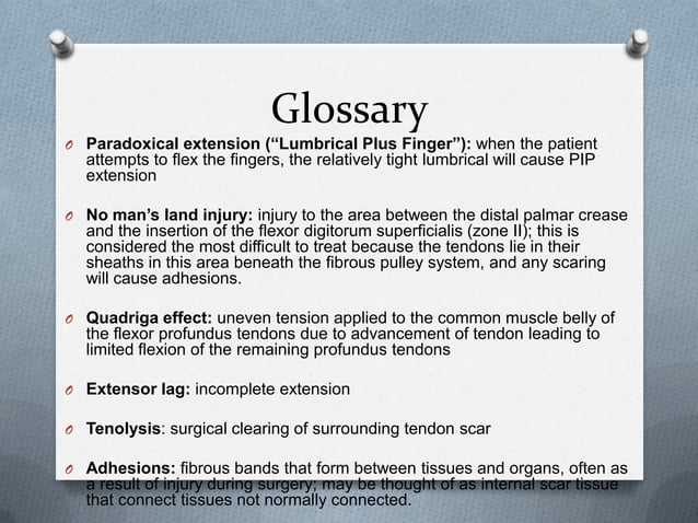 Flexor and Extensor Tendon Laceration vs. Occupational Therapy | PPTX
