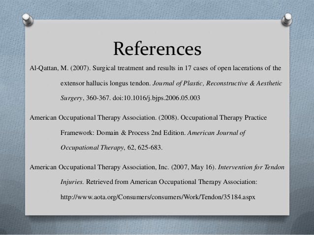 Flexor and Extensor Tendon Laceration vs. Occupational Therapy | PPT