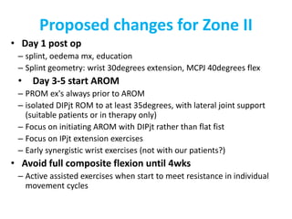 Flexor tendon rehabilitation zone II | PPTX