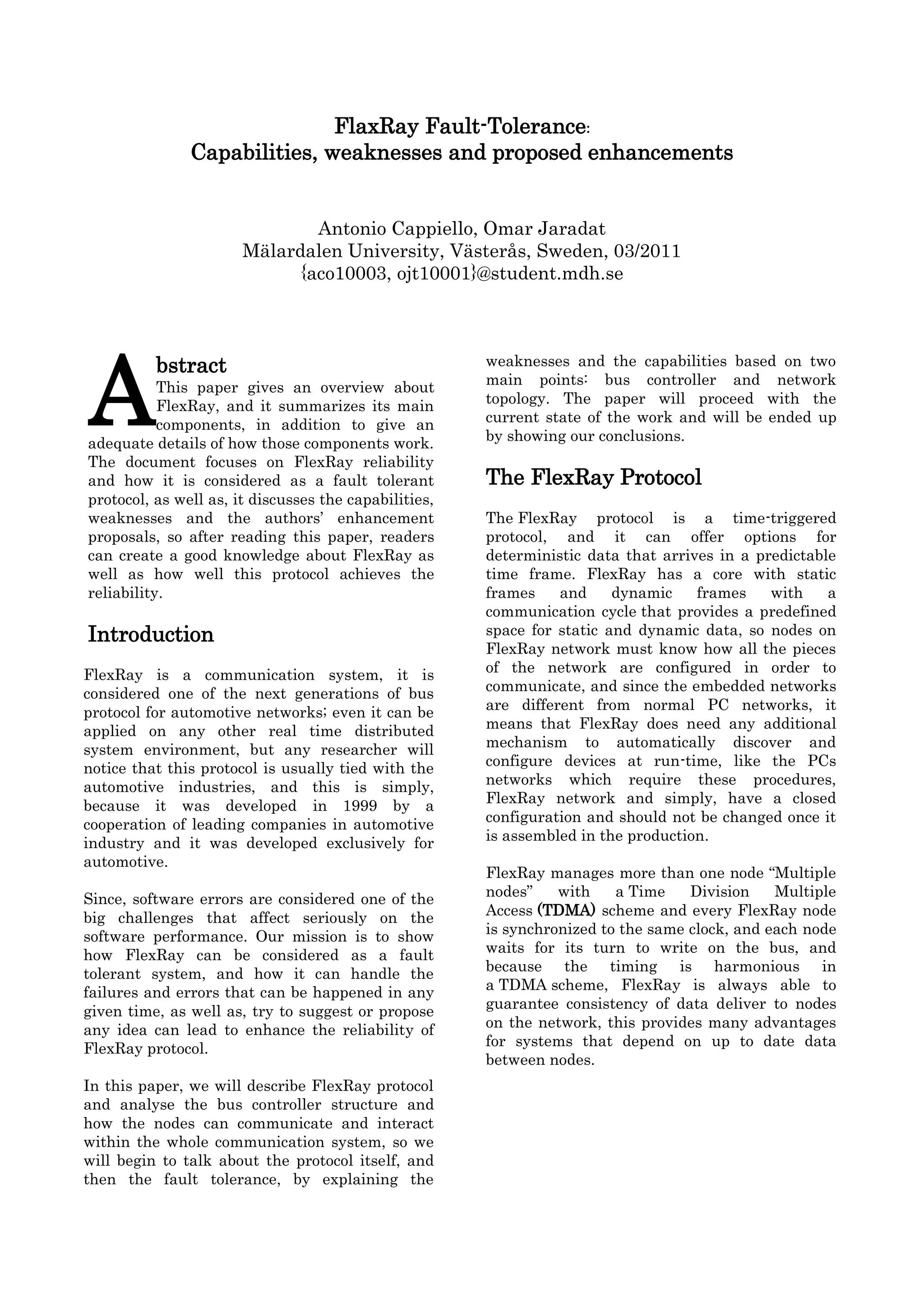 FlexRay Fault Tolerance article | PDF