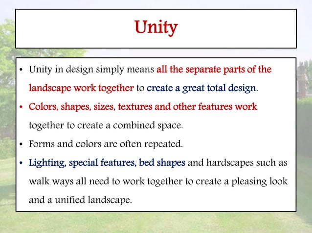 Definition of landscaping, basic principles and components