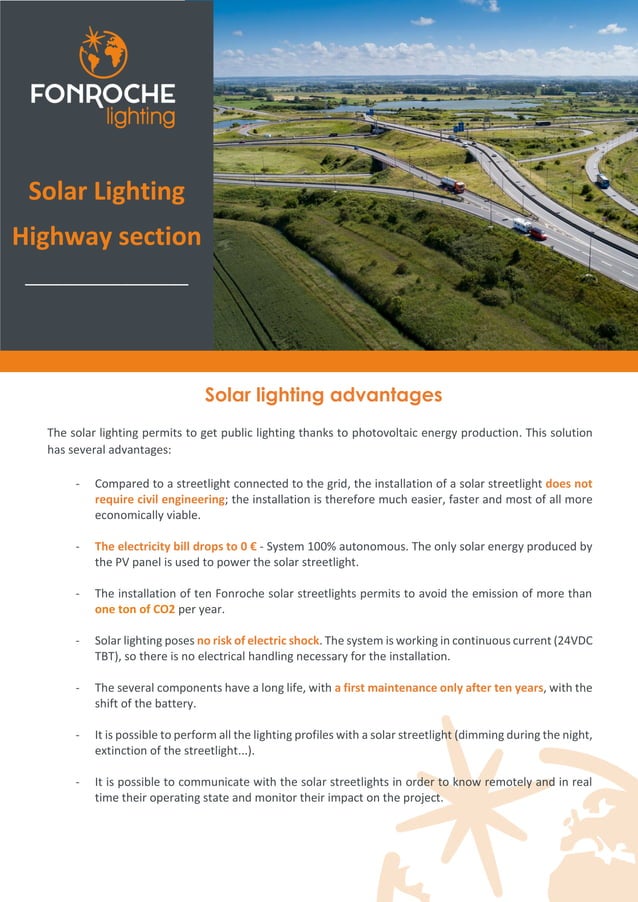 Fonroche Solar Street Lighting Case Study: Highway Lighting (France) | PDF