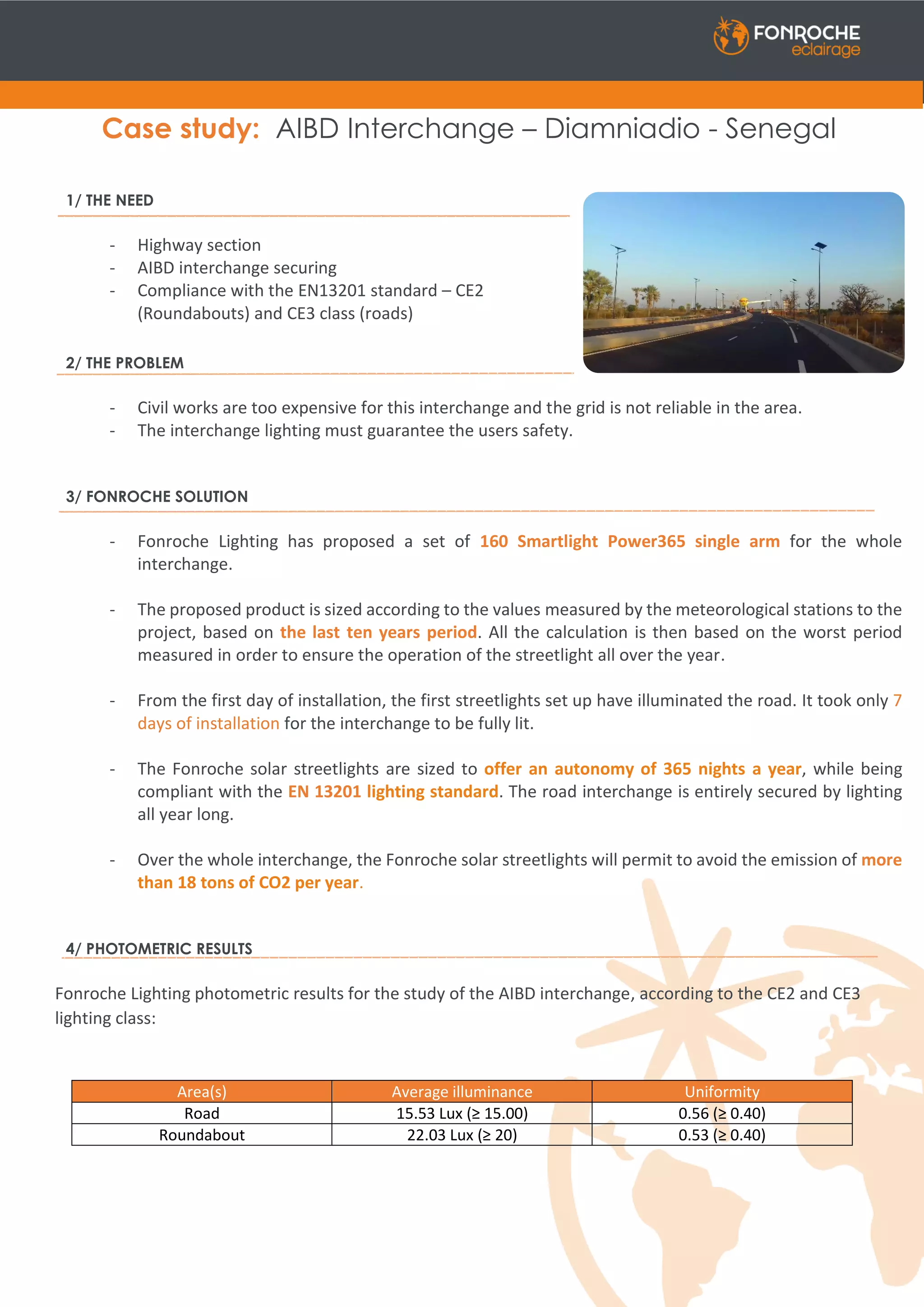 Fonroche Solar Street Lighting Case Study: Highway Lighting (Senegal) | PDF