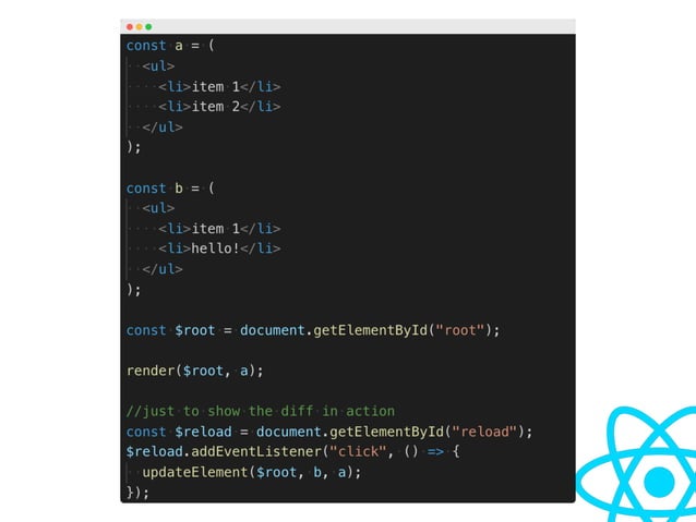 The virtual DOM and how react uses it internally | PPT