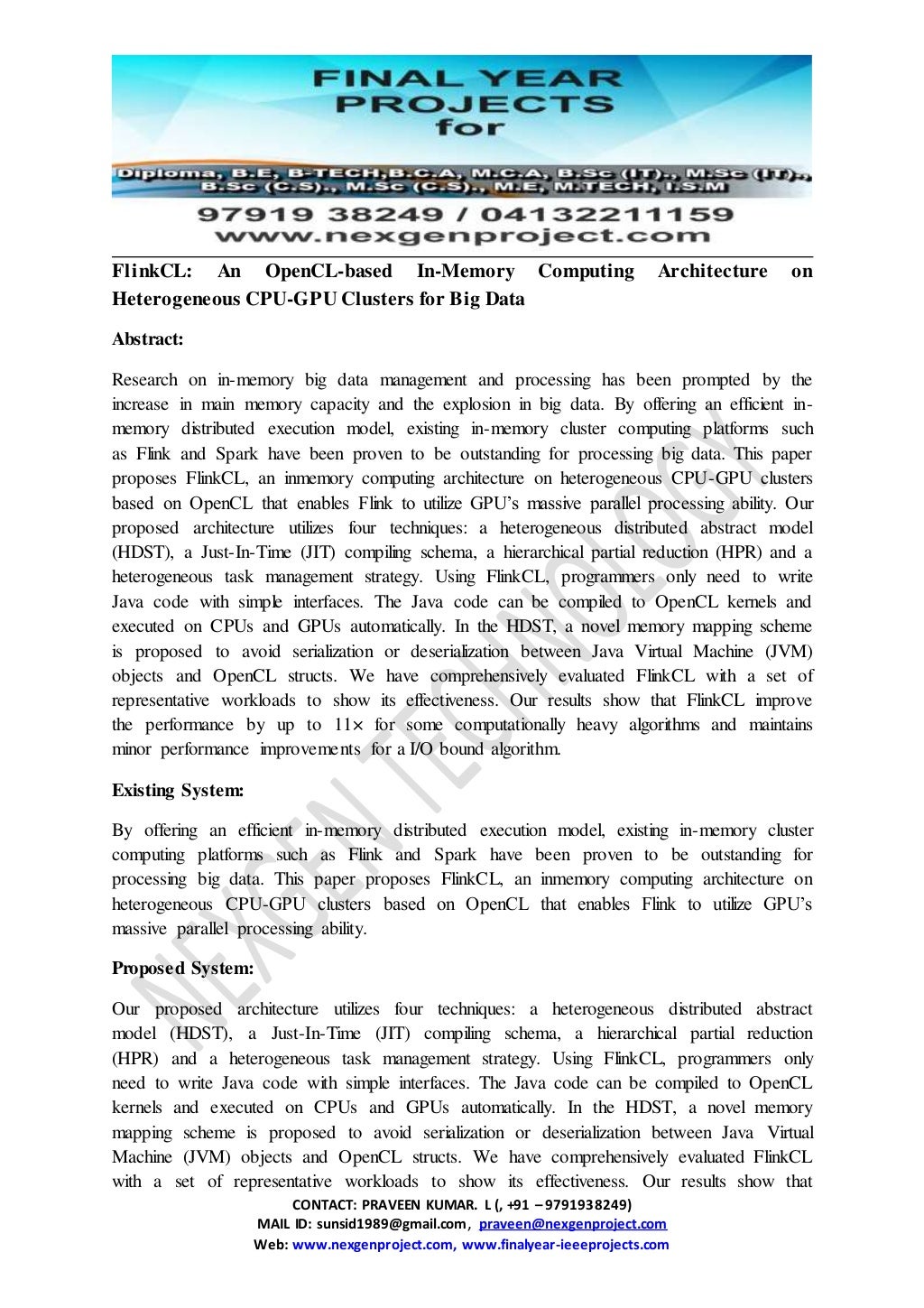 Flink Cl An Opencl Based In Memory Computing Architecture On Heterogeneous Cpu Gpu Clusters For