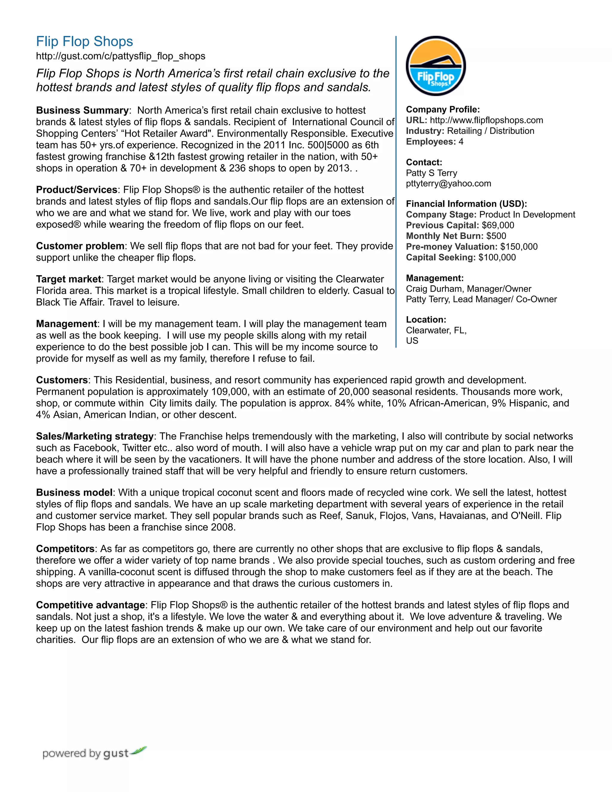 Flip flop shops one pager from gust | PDF