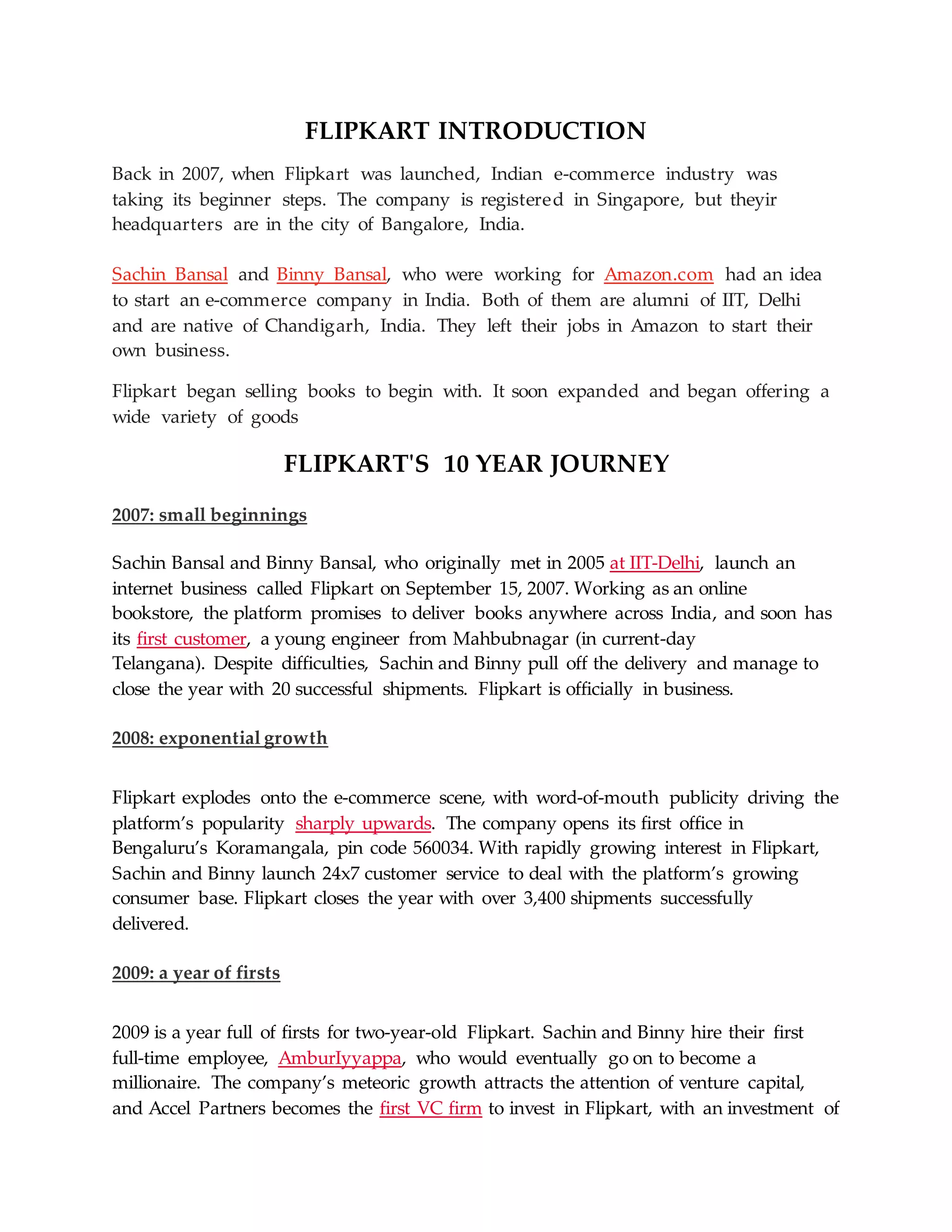 Flipkart history and valuation over the years | DOCX