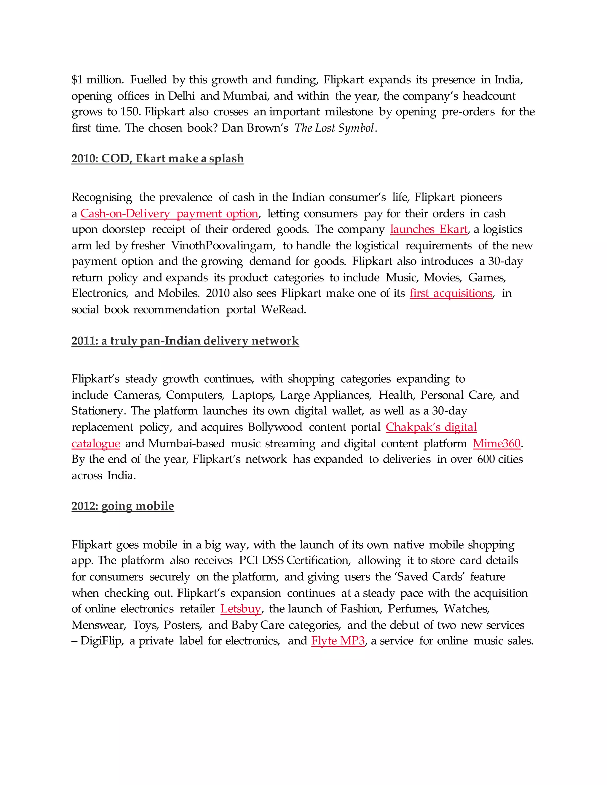 Flipkart history and valuation over the years | DOCX