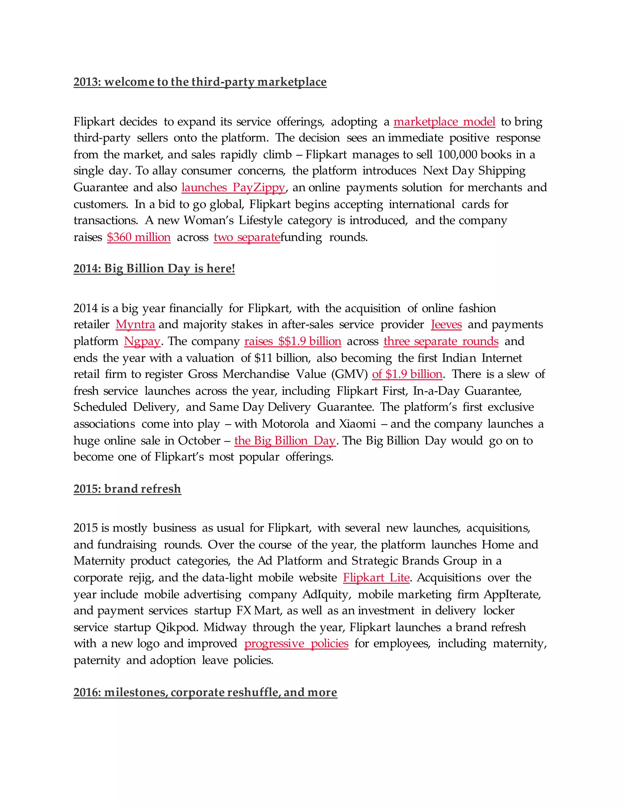 Flipkart history and valuation over the years | DOCX