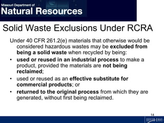 RCRA Beneficial Use by Kathy Flippin, MDNR, and Dale Guariglia, Bryan ...