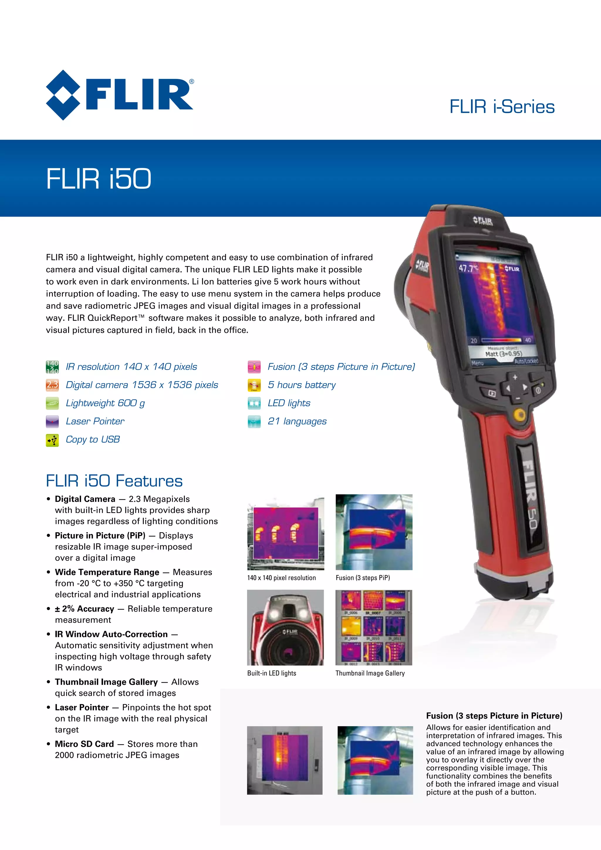FLIR i50 Thermal Imaging Infrared Camera - Datasheet Manual | PDF