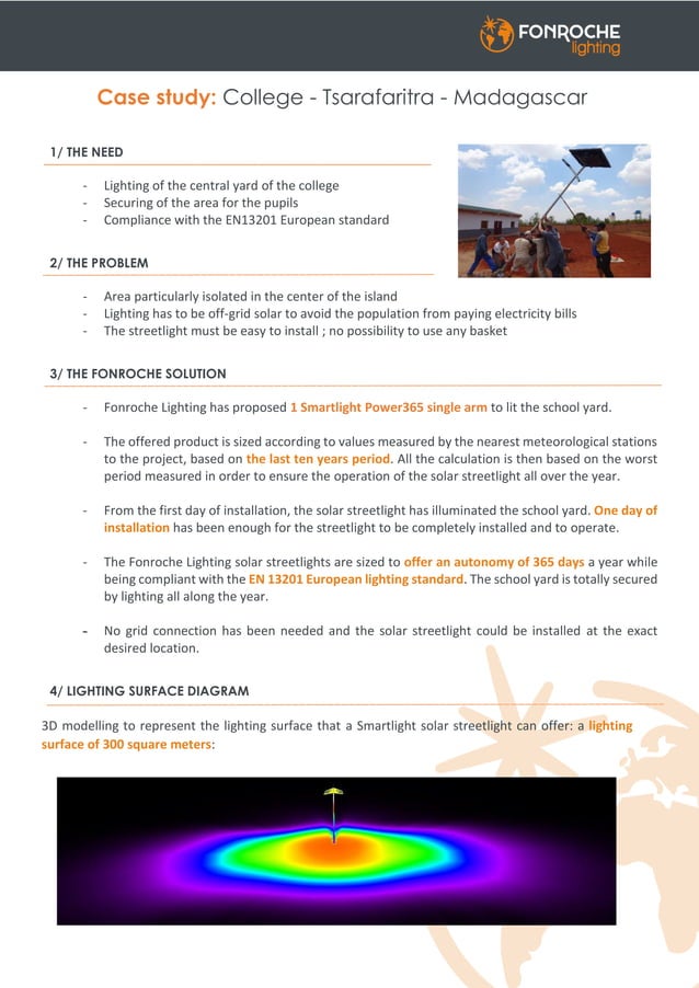 Fonroche Solar Street Lighting Case Study: Rural School Yard | PDF