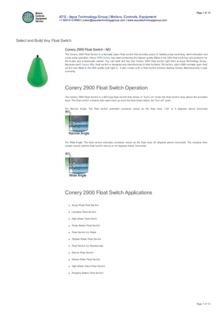 ATG - Aqua Technology Group Conery Float Switch Catalog | PDF