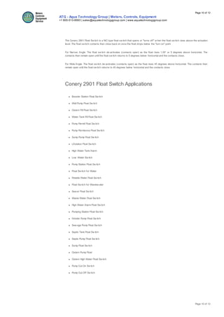 ATG - Aqua Technology Group Conery Float Switch Catalog | PDF