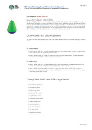 ATG - Aqua Technology Group Conery Float Switch Catalog | PDF
