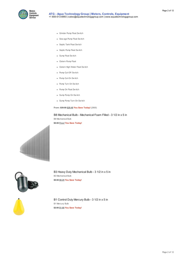 ATG - Aqua Technology Group Conery Float Switch Catalog | PDF