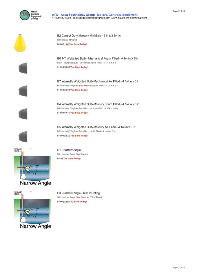 ATG - Aqua Technology Group Conery Float Switch Catalog | PDF