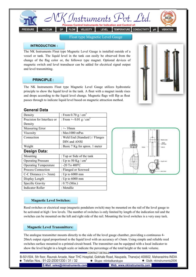 Float type Magnetic Level Gauges | PDF | Physics | Science