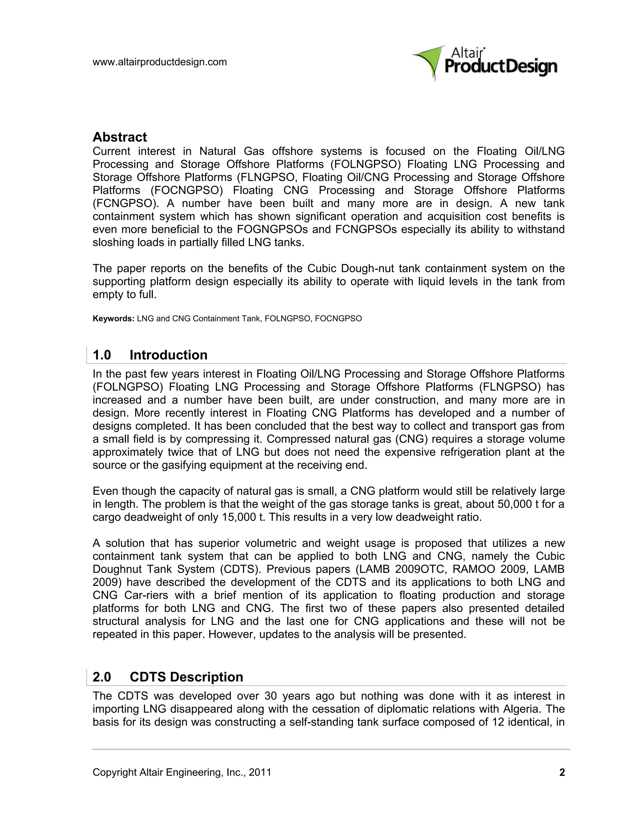 Floating LNG/CNG Processing & Storage Offshore Platforms Utilizing a ...