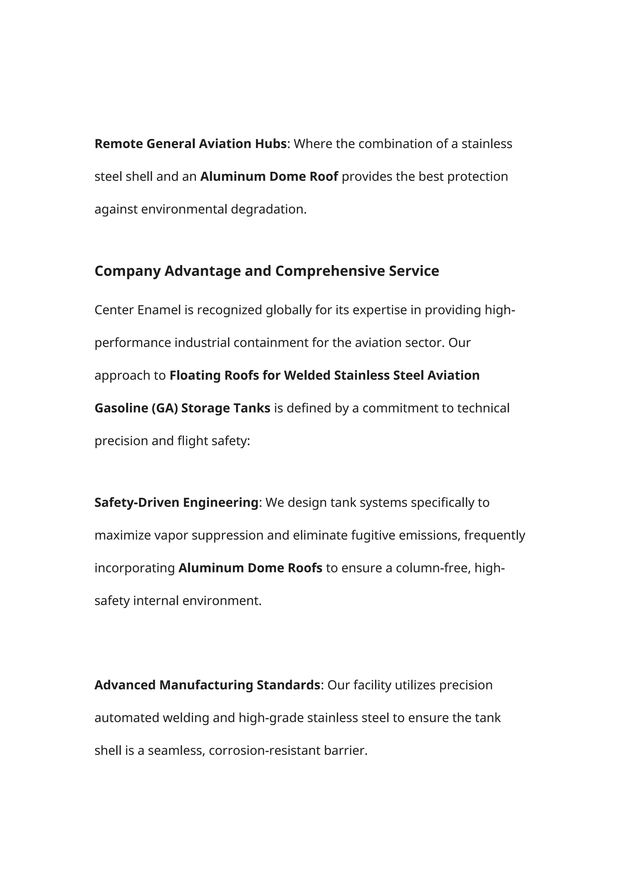 Floating Roofs for Welded Stainless Steel Aviation Gasoline (GA ...