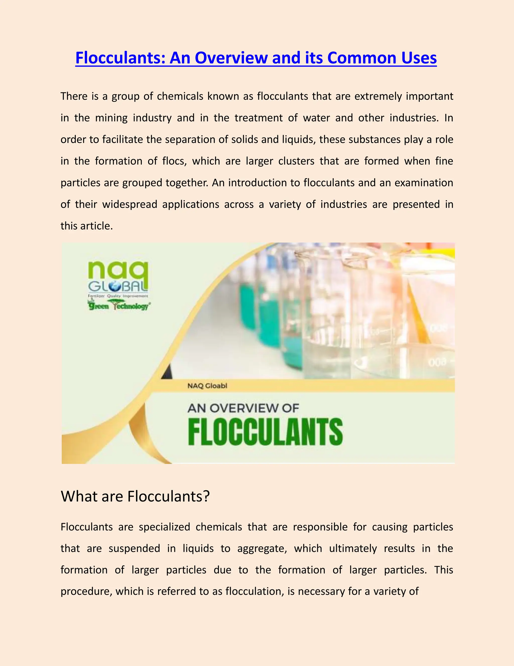 Flocculants An Overview and its Common Uses.pptx | Chemistry | Science