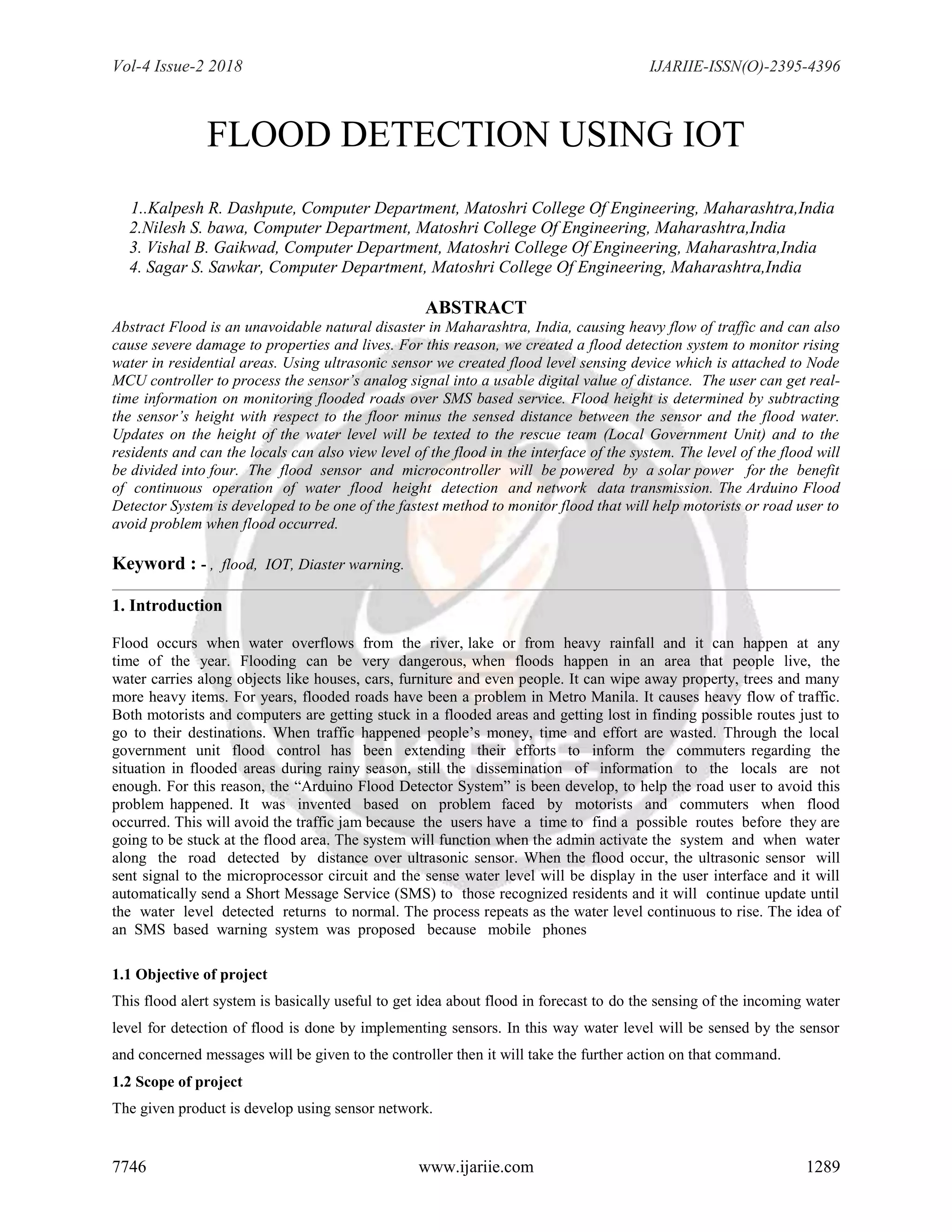 Flood detection using_iot_ijariie7746 | PDF